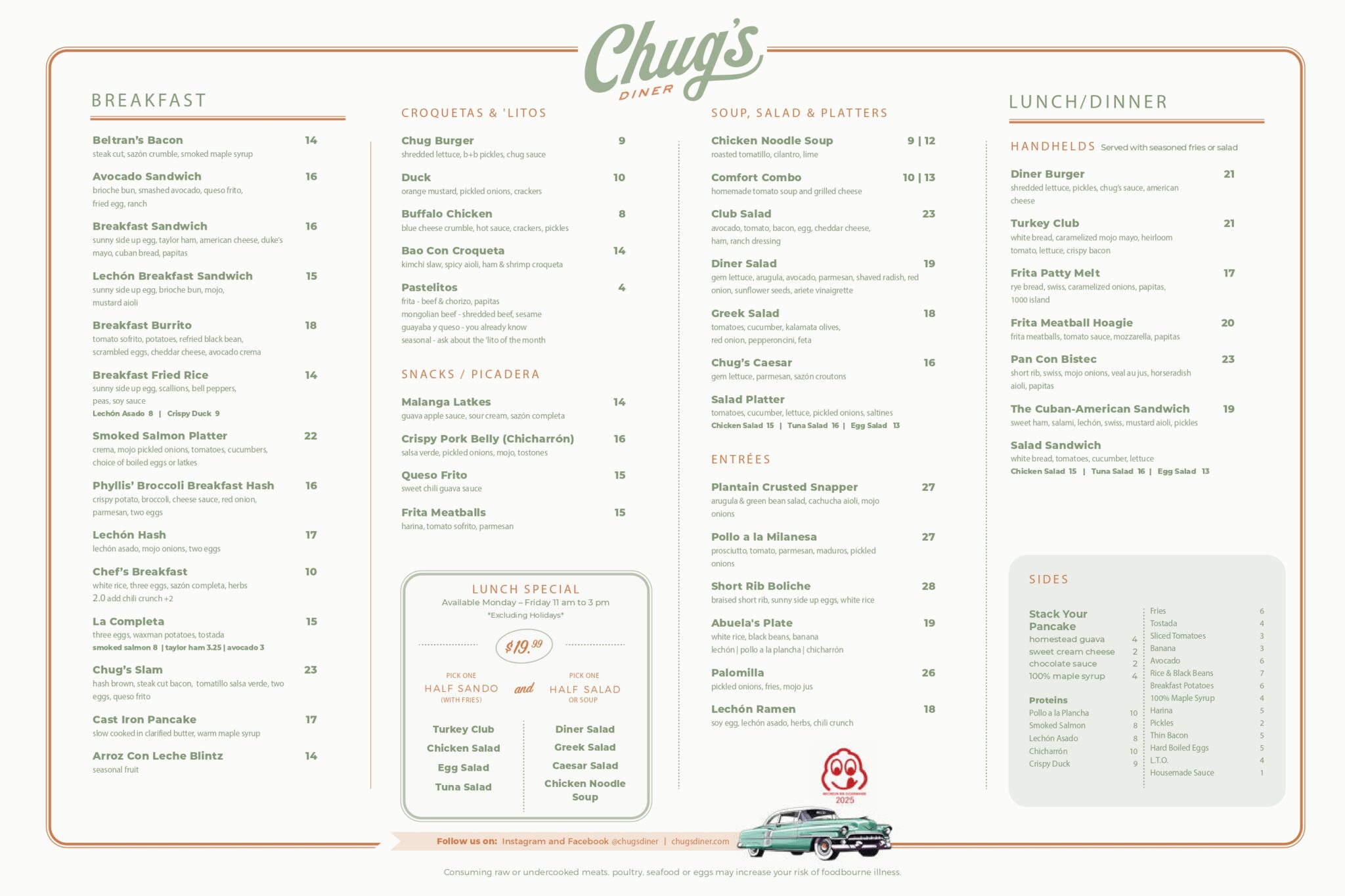 Chug’s Diner Menu | Cuban-American Comfort Food in Miami